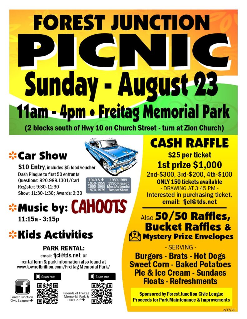 8-23-2026 Forest Junction Picnic Posters26 Wisconsin - CarShowNationals.com